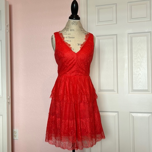 BCBGMaxAzria | Dresses | Bcbg Red Lace Cocktail Dress | Poshmark